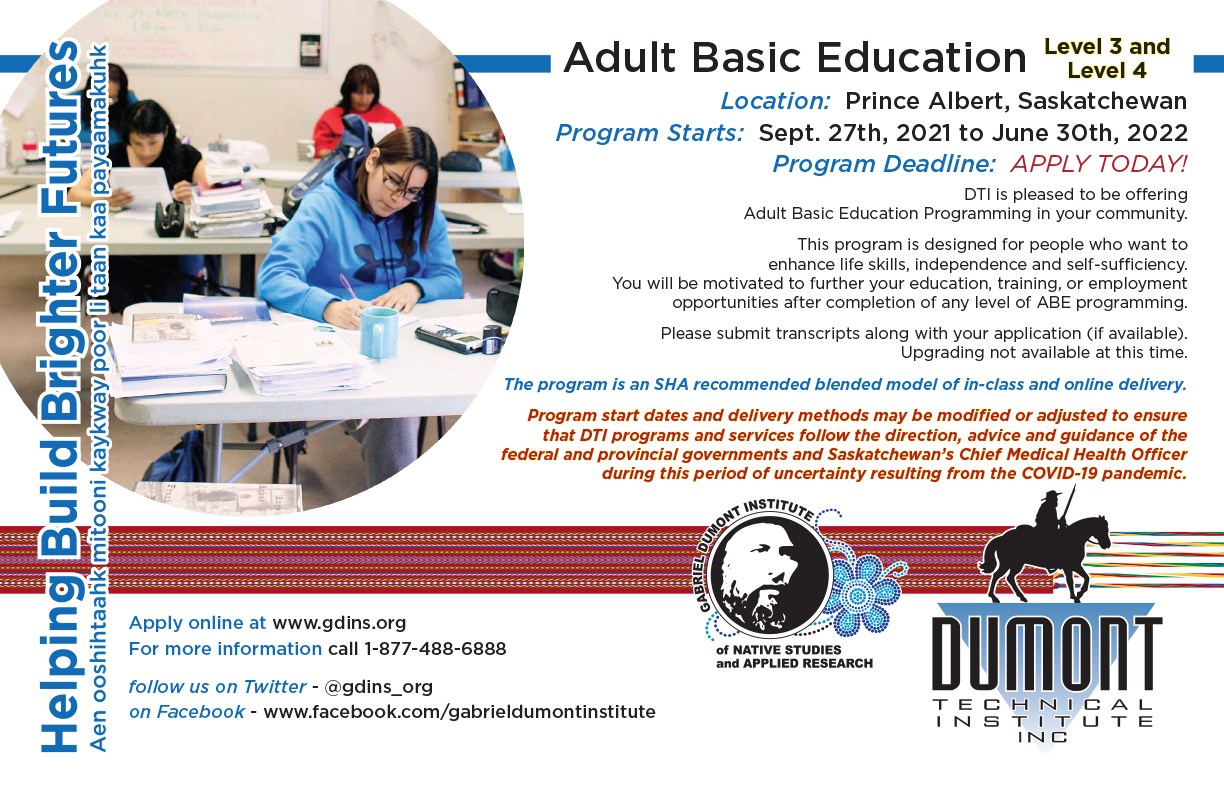 Adult Basic Education-Level 3 – Prince Albert | Gabriel Dumont Institute
