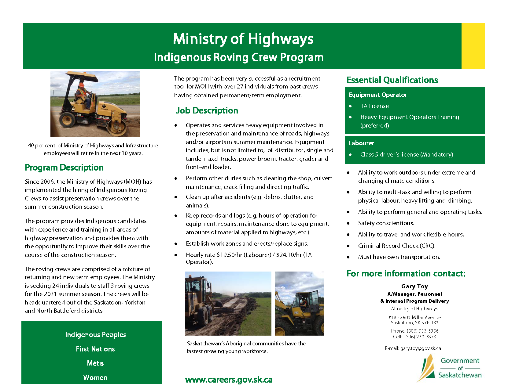 Ministry of Highways Indigenous Roving Crew Program | Gabriel Dumont ...